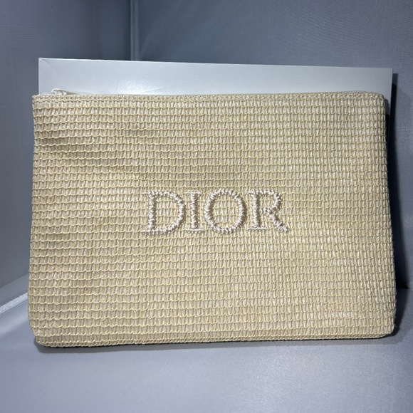 Dior | Bags | Christian Dior Raffia Trousse Beauty Clutch Pouch ...